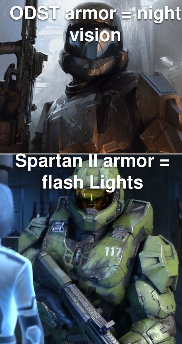 DST armor = night vision SS Spartan Il armor = flash Lights - iFunny