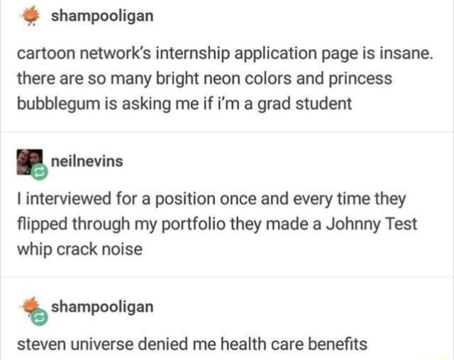 Cartoon network's internship application page is insane. there are so ...