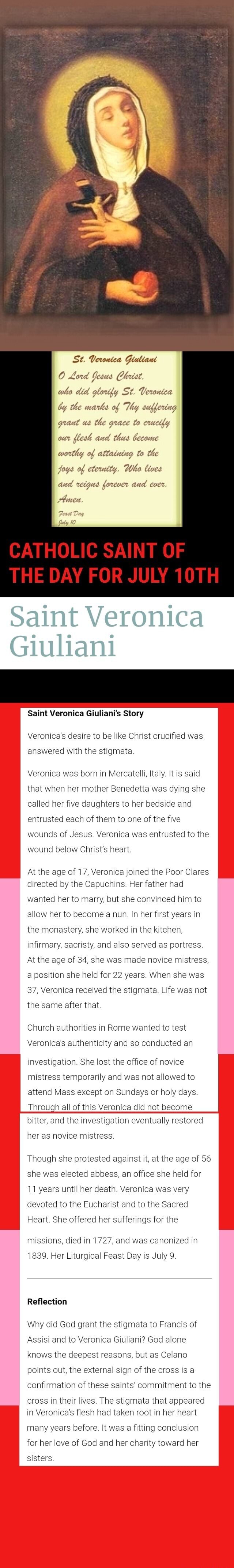 St. Veronica Giuliant O Lord Yesus Chris whe did glorify St. Veronica by the marks of Thy ...