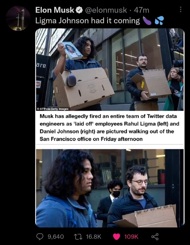 Elon Musk @ @elonmusk Ligma Johnson had it coming Musk has allegedly ...