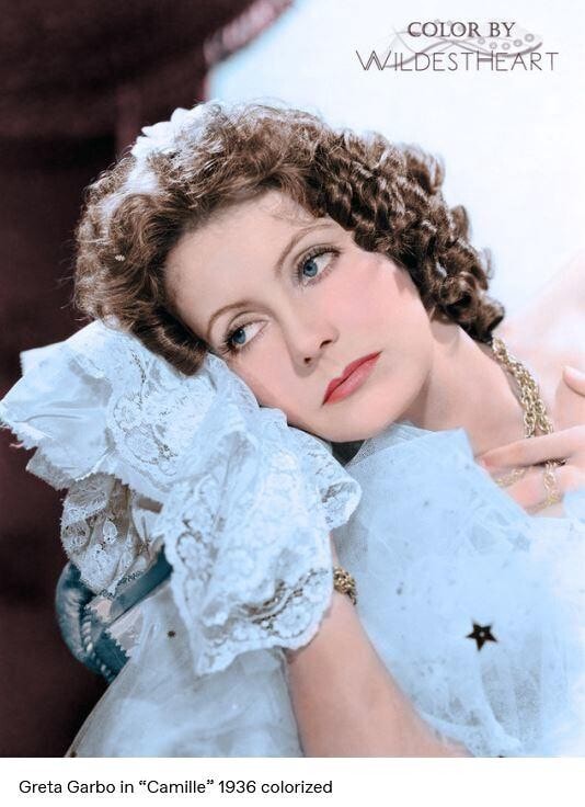 COLOR BY Greta Garbo in "Camille" 1936 colorized OF 1EART - iFunny