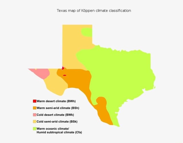 Texas map of pen climate classification iWarm desert climate (BWh ...