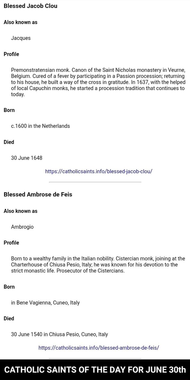 Blessed Jacob Clou Also known as Jacques Profile Premonstratensian monk ...
