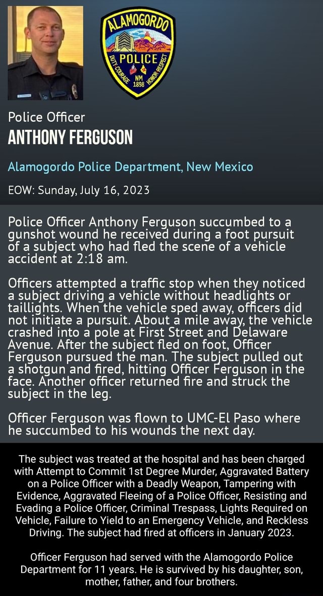 Police Officer ANTHONY FERGUSON Alamogordo Police Department, New ...