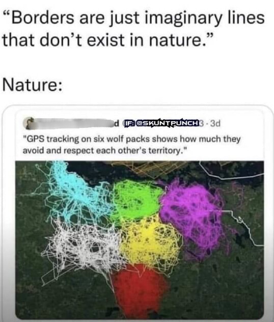 "Borders are just imaginary lines that don't exist in nature." Nature: od (AGSTTAGANENS Sc "GPS ...