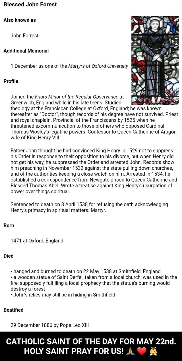 Blessed John Forest Also known as John Forrest Additional Memorial 1 ...