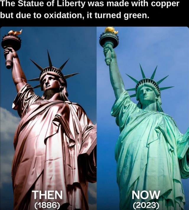 The Statue of Liberty was made with copper but due to oxidation, it ...