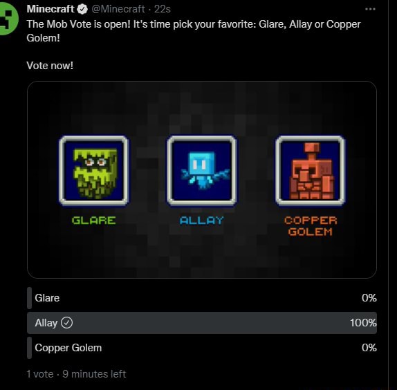 Minecraft @ @Minecraft 'The Mob Vote is opent It's time pick your ...