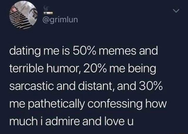 Dating me is 50% memes and terrible humor, 20% me being sarcastic and ...