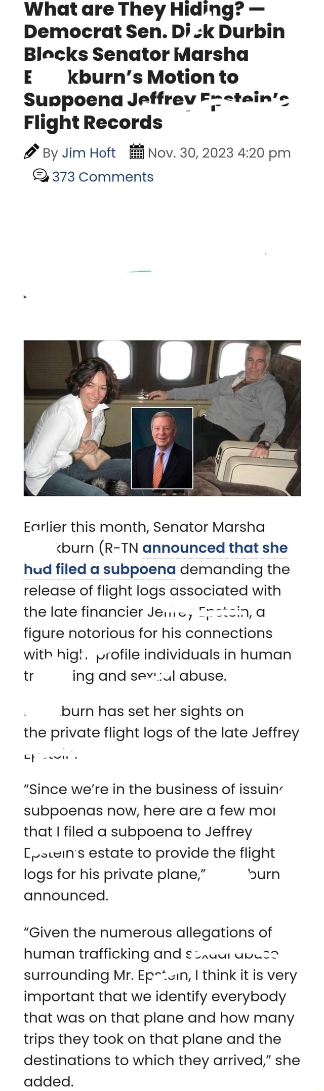 What are They Hiding? - Democrat Sen. Di -k Durbin Blocks Senator ...