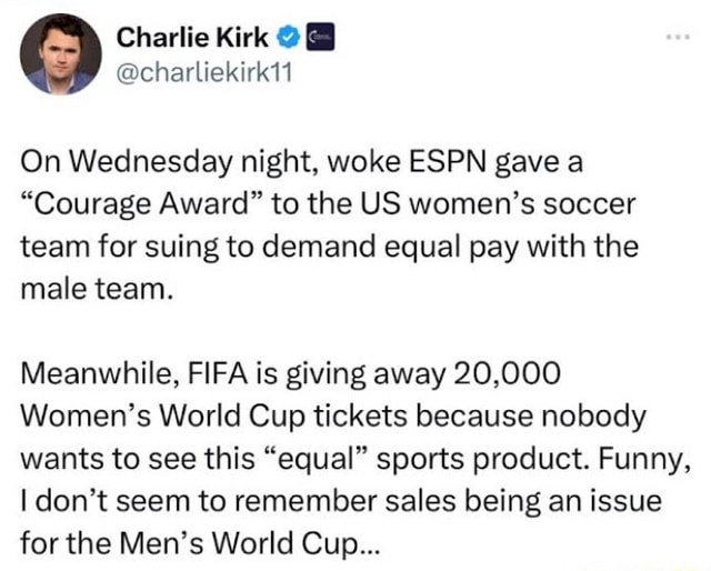 Charlie Kirk @charliekirk11 On Wednesday night, woke ESPN gave a ...