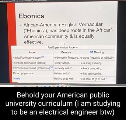 Ebonics African-American English Vernacular ('Ebonics'), has roots in ...