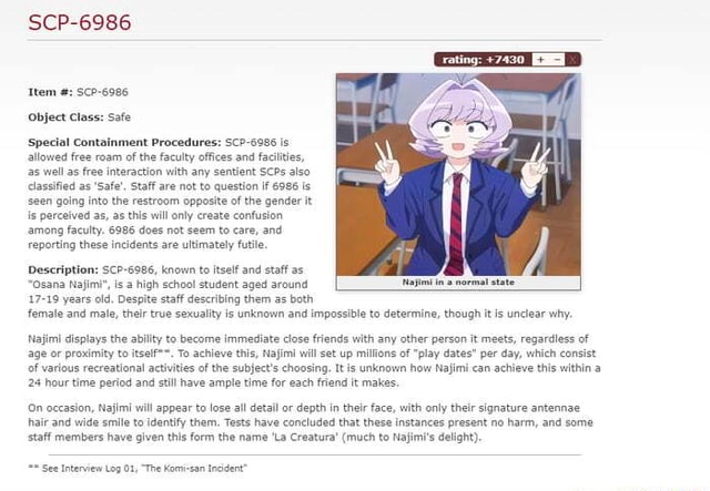 SCP-6986 Ttem SCP-5986 Object Class: Safe 'Special Containment ...