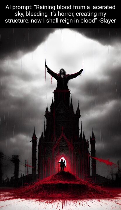 Al prompt: "Raining blood from a lacerated sky, bleeding it's horror ...