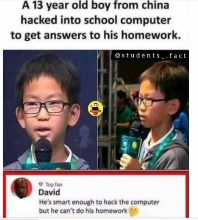 A 13 year old boy from china hacked into school computer to get answers ...