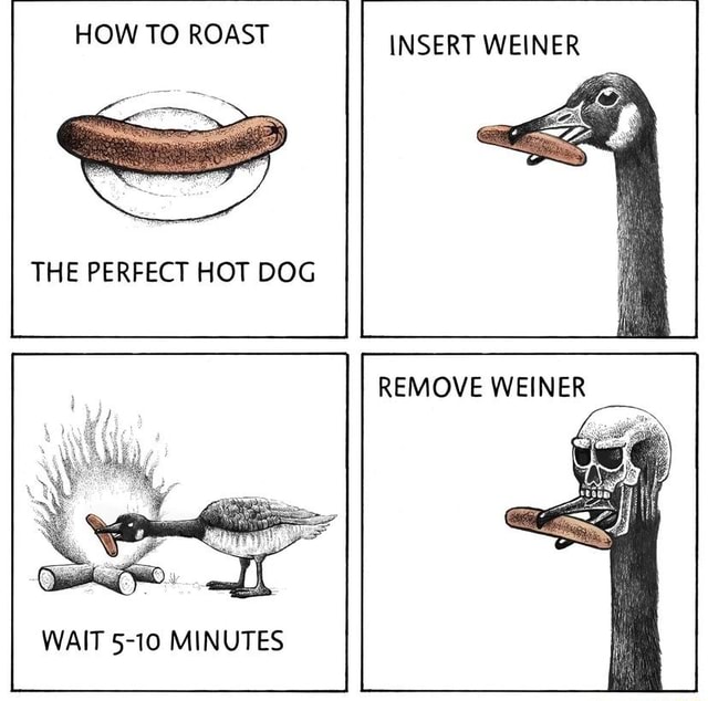 HOW TO ROAST INSERT WEINER THE PERFECT HOT DOG REMOVE WEINER WAIT 5-10 ...