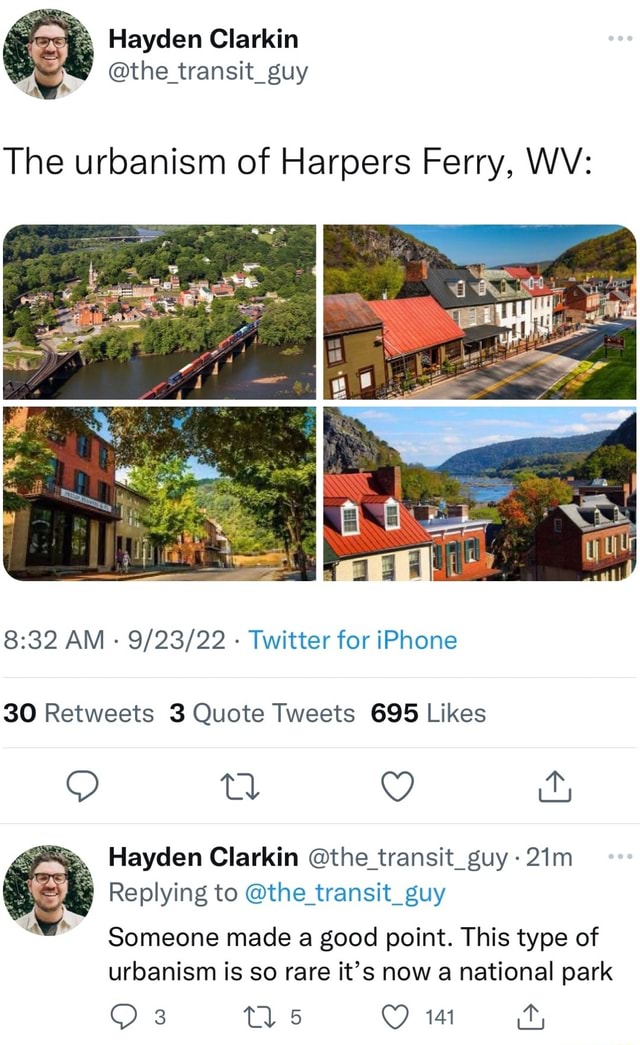 Hayden Clarkin @the transit_guy The urbanism of Harpers Ferry, WV: AM - - Twitter for iPhone td ...