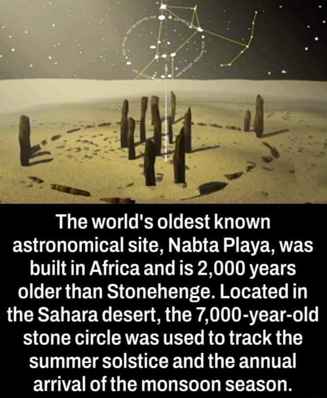 The world's oldest known astronomical site, Nabta Playa, was built in ...
