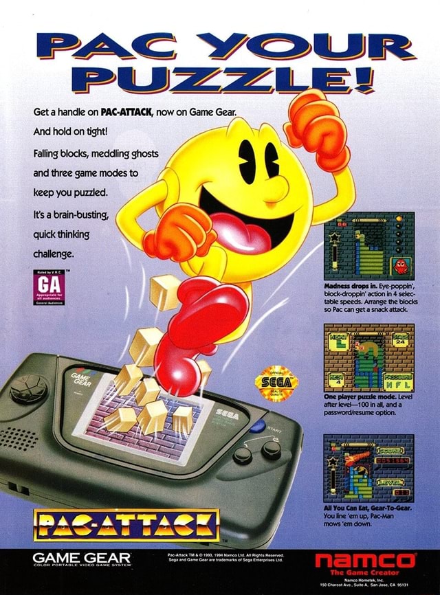 PAC YouR Get a handle on PAC-ATTACK, now on Game Gear._ And hold on ...