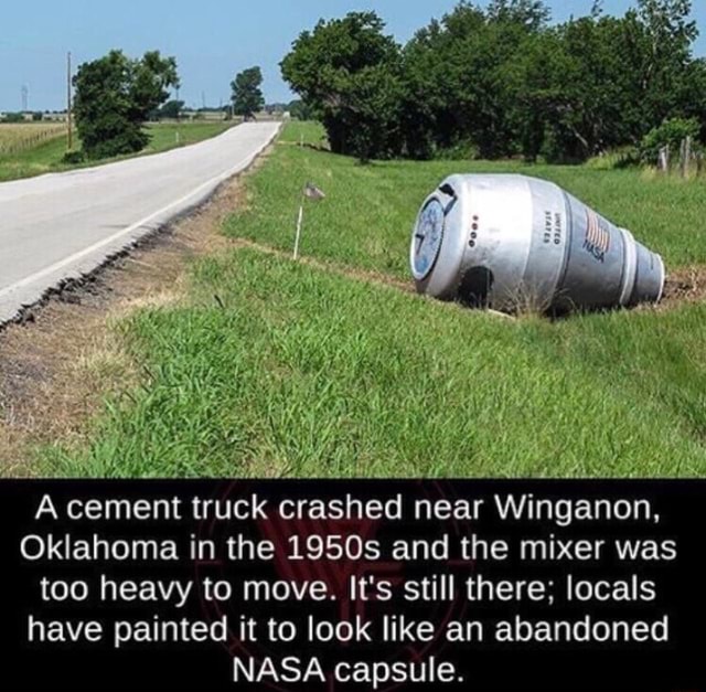 A cement truck crashed near Winganon, Oklahoma in the 1950s and the ...