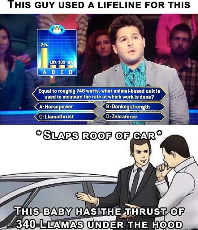 HIS GUY USED A LIFELINE FOR THIS Equal to roughly 746 watts, what anim ...