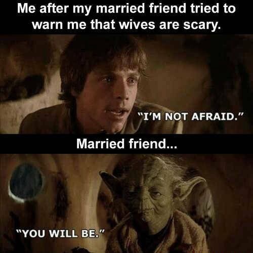 Me after my married friend tried to warn me that wives are scary. TM ...