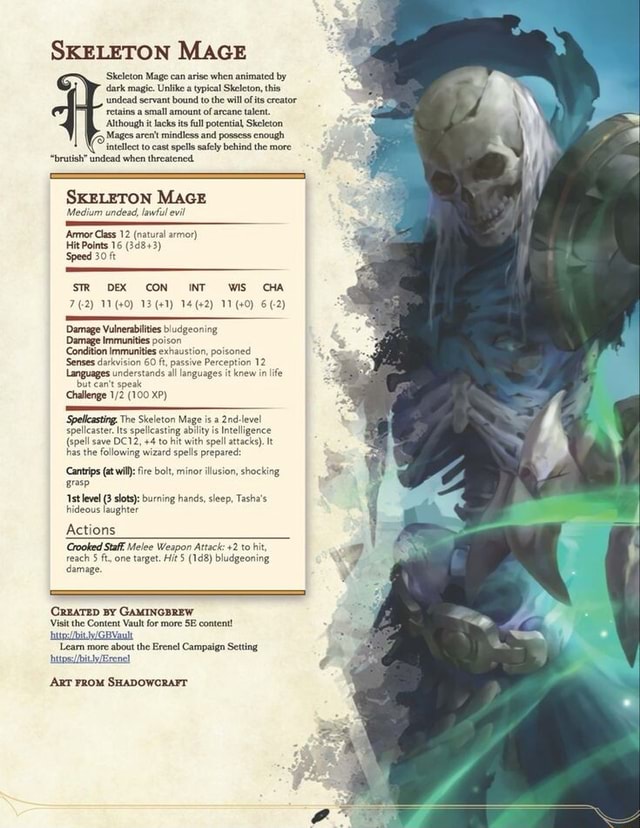 SKELETON MAGE 'Skeleton Mage can arise when animated by {dark magic ...