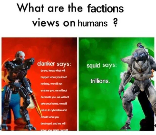 What are the factions views on humans clanker says: do you know what ...