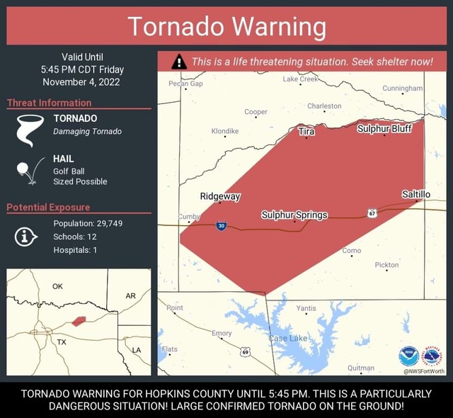 Tornado Warning Valid Until PM CDT Friday November 4, 2022 Threat ...
