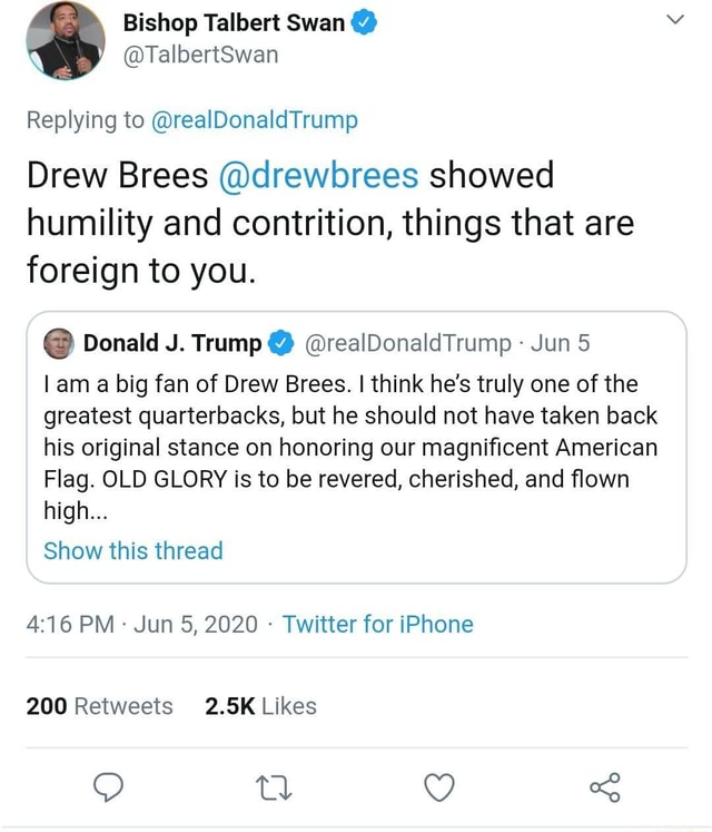 Replying to @realDonaldTrump Drew Brees @drewbrees showed humility and ...