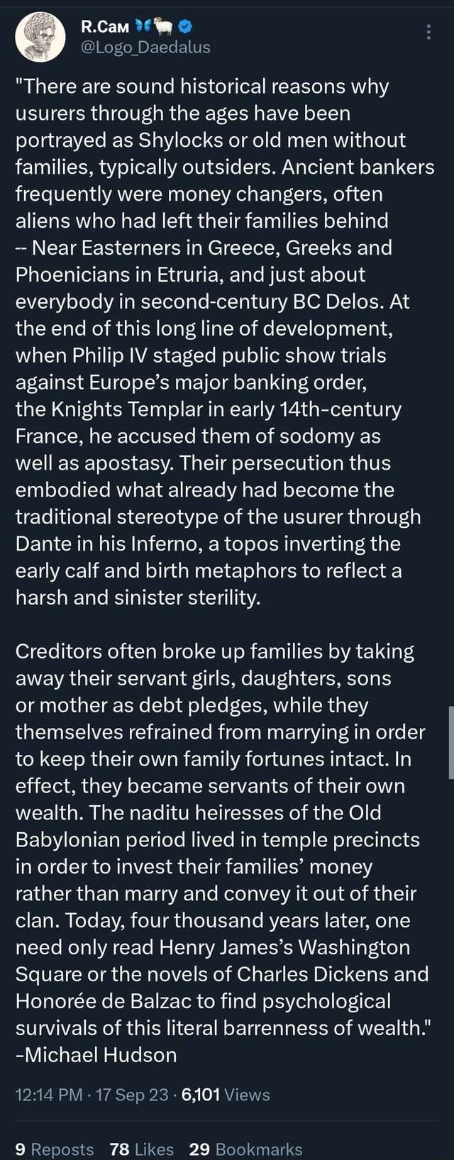 R.Cam @Logo Daedalus "There are sound historical reasons why usurers ...