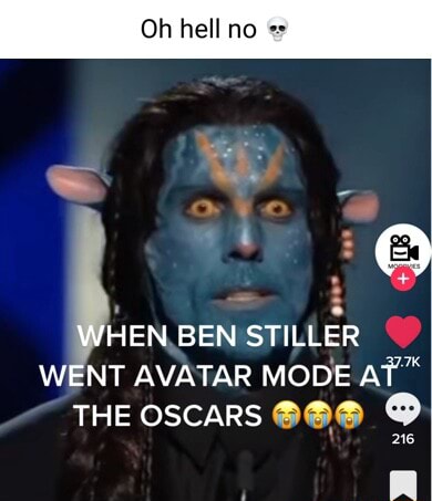 Oh hell no WHEN BEN STILLER WENT AVATAR MODE THE OSCARS 216 - iFunny