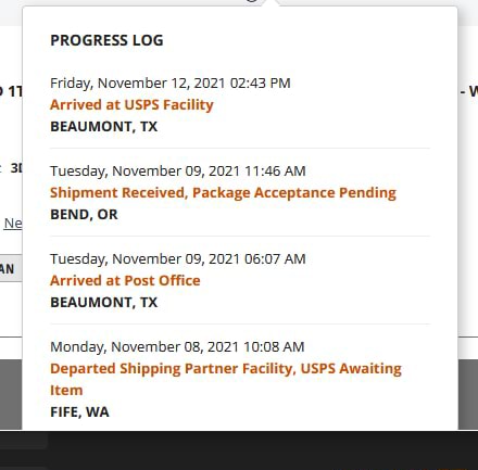 PROGRESS LOG Friday, November 12, 2021 PM Arrived at USPS Facility ...