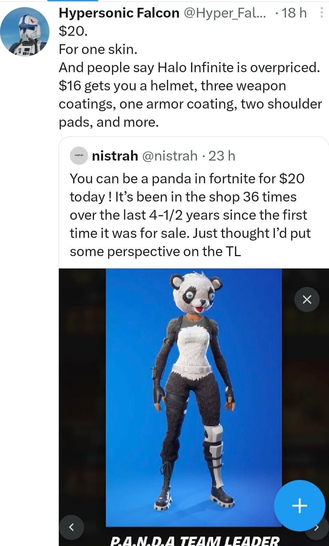 Hypersonic Falcon @Hyper Fal... $20. For one skin. And people say Halo ...