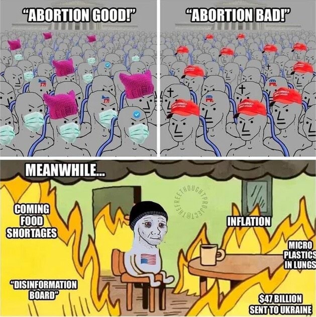"ABORTION GOOD!" "ABORTION BADY' MEANWHILE... COMIRE INFLATION ...