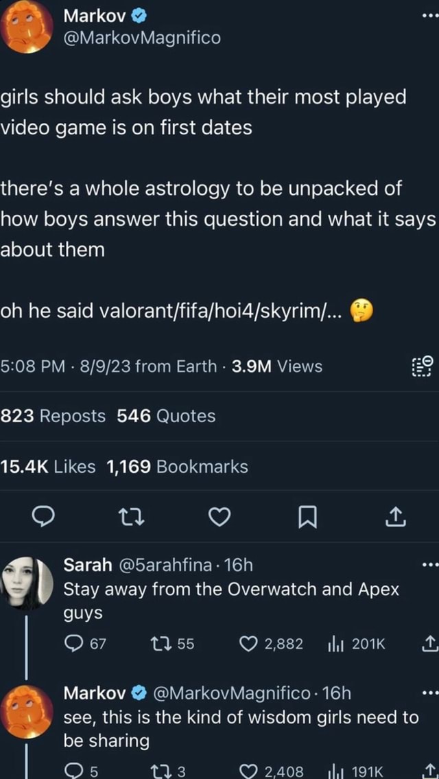 Markov @MarkovMagnifico girls should ask boys what their most played ...