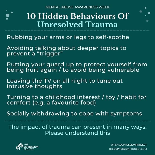 MENTAL ABUSE AWARENESS WEEK 10 Hidden Behaviours Of Unresolved Trauma ...