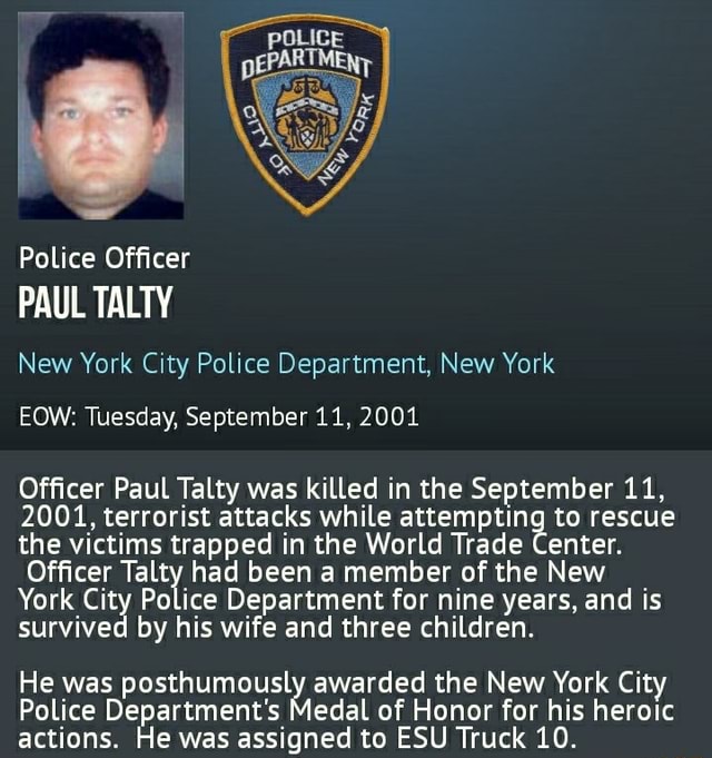 Police Officer PAUL TALTY New York City Police Department, New York EOW ...