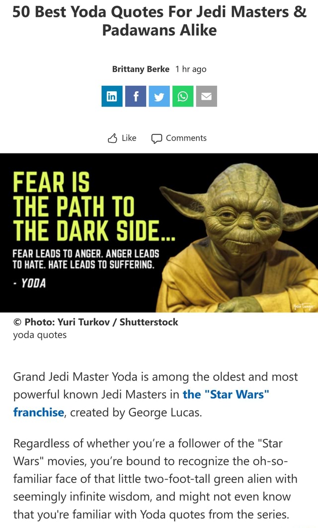 50 Best Yoda Quotes For Jedi Masters & Padawans Alike Brittany Berke 1 ...