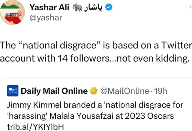 Yashar Ali Lil @ @yashar The "national disgrace" is based on a Twitter ...