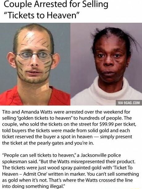 Couple Arrested for Selling "Tickets to Heaven" VIA Tito and Amanda ...