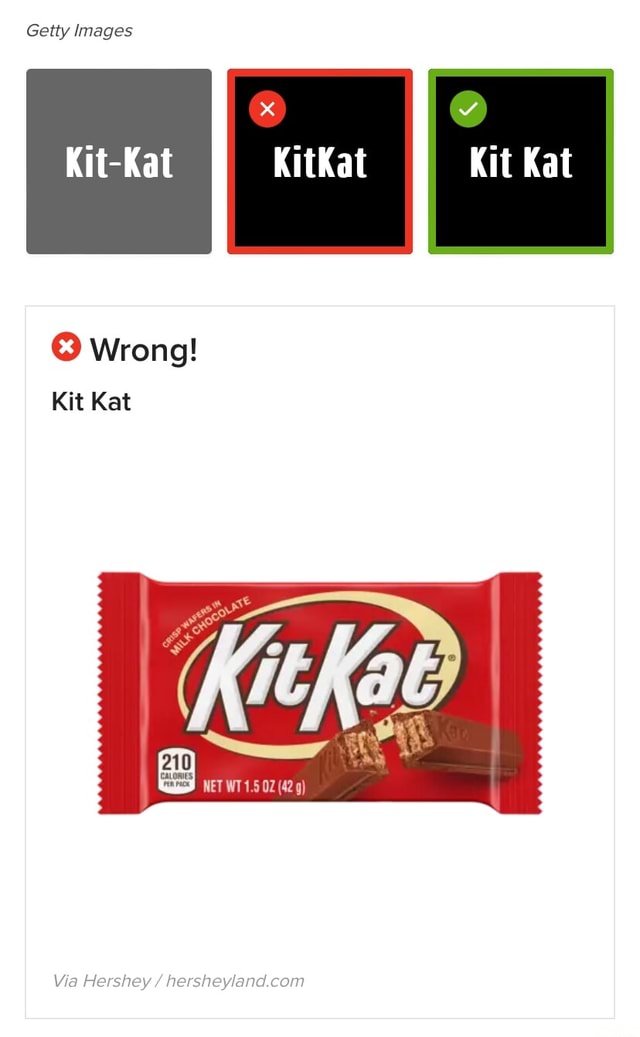 Getty Images Kit Kat Wrong! Kit Kat I (Kit al NET WT1.5 02 (429) Via Hershey hersheyland.com ...