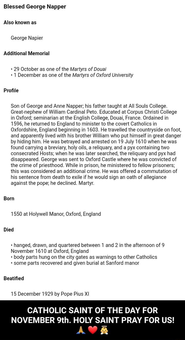Blessed George Napper Also known as George Napier Additional Memorial ...