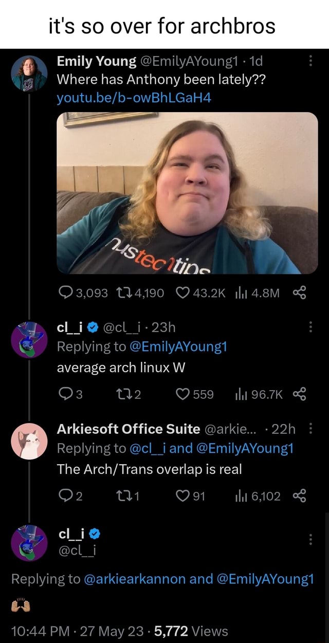 It's so over for archbros Emily Young @EmilyAYoung1 id Where has ...