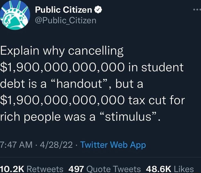 Public Citizen @Public Citizen Explain why cancelling $1,900,000,000,000 in student debt is a ...