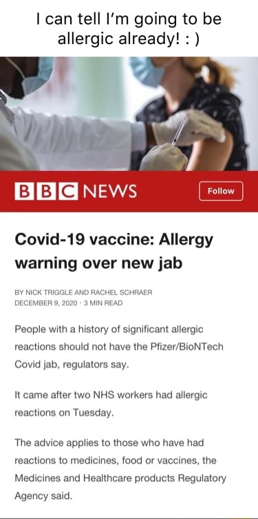 Can tell I'm going to be allergic already! : ) BIC IN Covid-19 vaccine ...