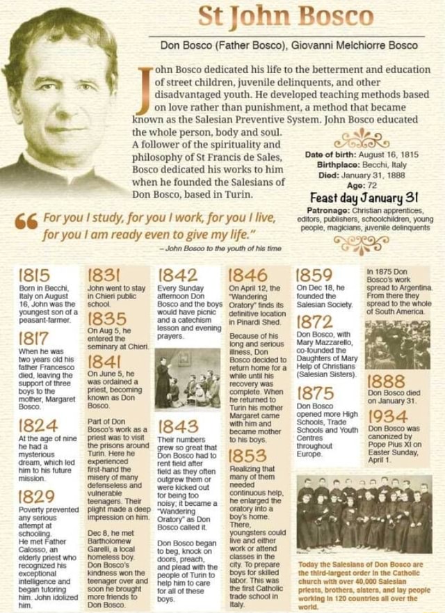 St John Bosco Don Bosco (Father Bosco), Giovanni Melchiorre Bosco ohn ...