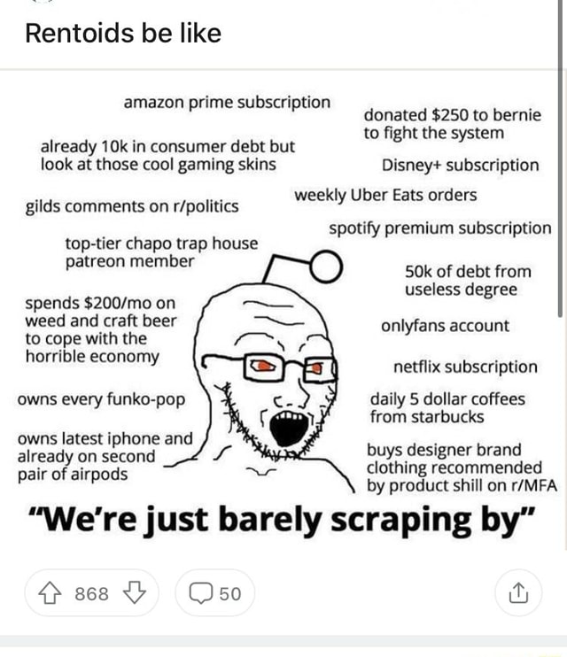 Rentoids be like amazon prime subscription P P donated $250 to bernie ...