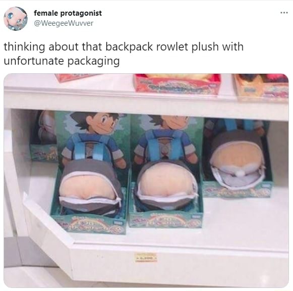 Female protagonist thinking about that backpack rowlet plush with ...