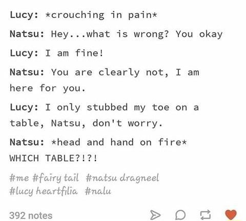 Lucy: *crouch‘ing in paint Natsu: Hey...what is wrong? You okay Lucy: I ...